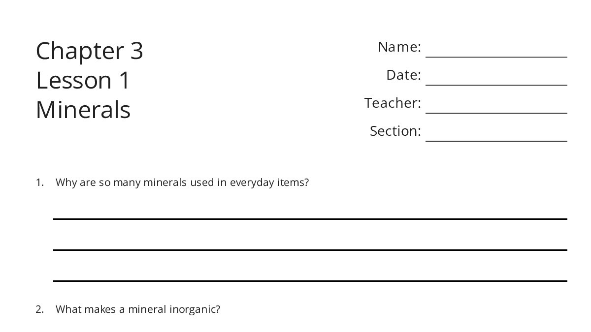Chapter 3 Lesson 1 Minerals - My Worksheet Maker: Create Your Own ...
