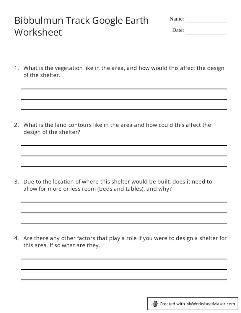 Bibbulmun Track Google Earth Worksheet - My Worksheet Maker: Create ...