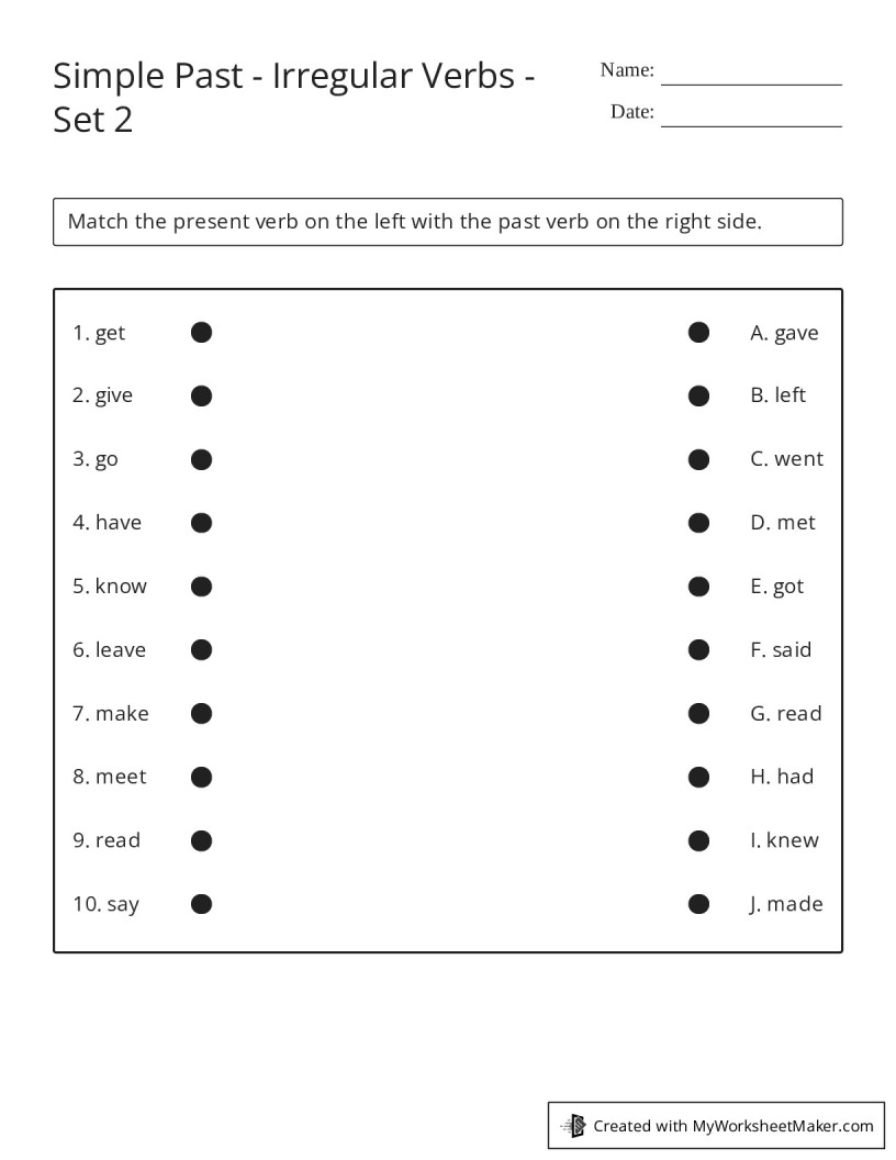Simple Past - Irregular Verbs - Set 2 - My Worksheet Maker: Create Your ...