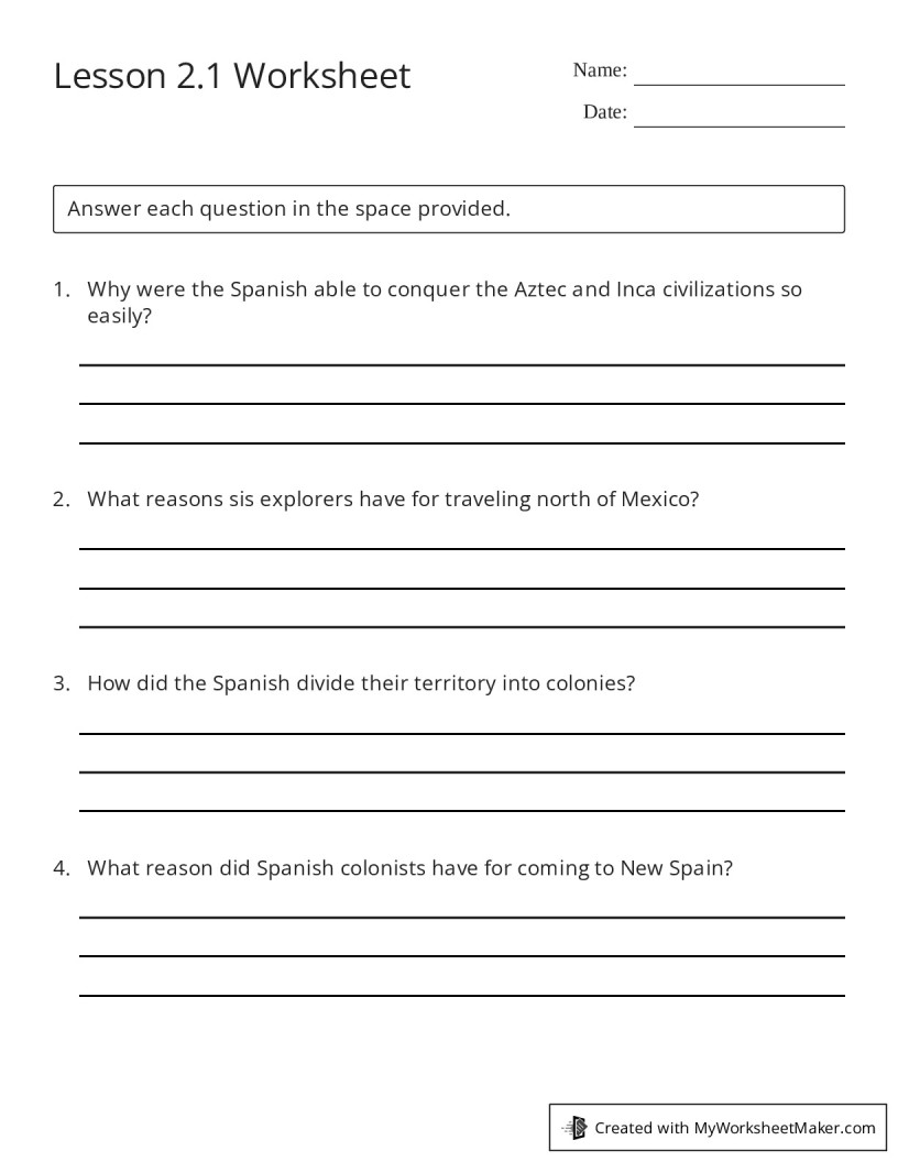 Lesson 2.1 Worksheet - My Worksheet Maker: Create Your Own Worksheets