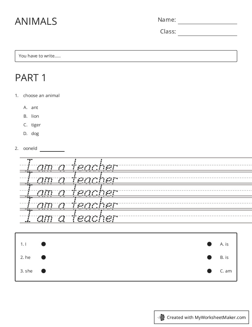 ANIMALS - My Worksheet Maker: Create Your Own Worksheets