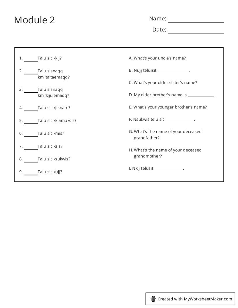 Module 2 - My Worksheet Maker: Create Your Own Worksheets