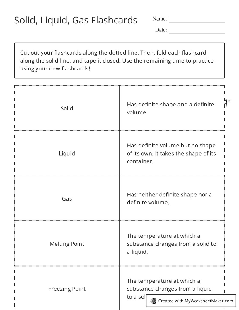 Solid, Liquid, Gas Flashcards - My Flashcard Maker: Create Your Own ...