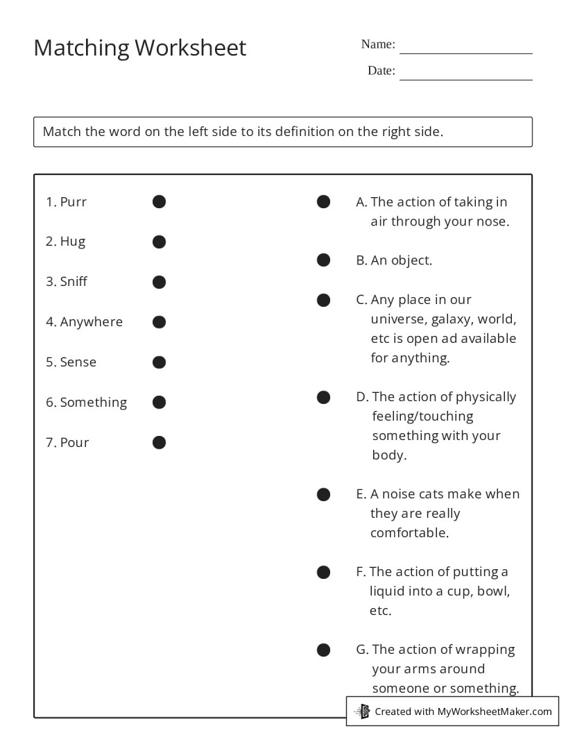 Matching Worksheet - My Worksheet Maker: Create Your Own Worksheets