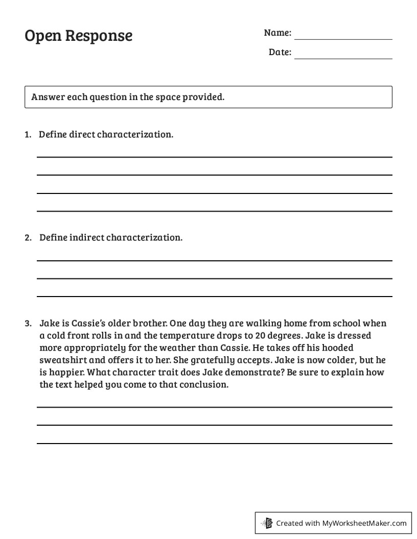 Open Response - My Worksheet Maker: Create Your Own Worksheets