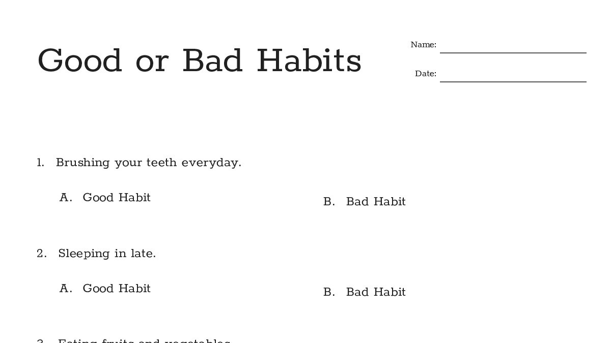 Good or Bad Habits - My Worksheet Maker: Create Your Own Worksheets