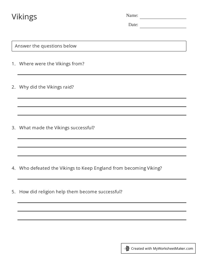 Vikings - My Worksheet Maker: Create Your Own Worksheets