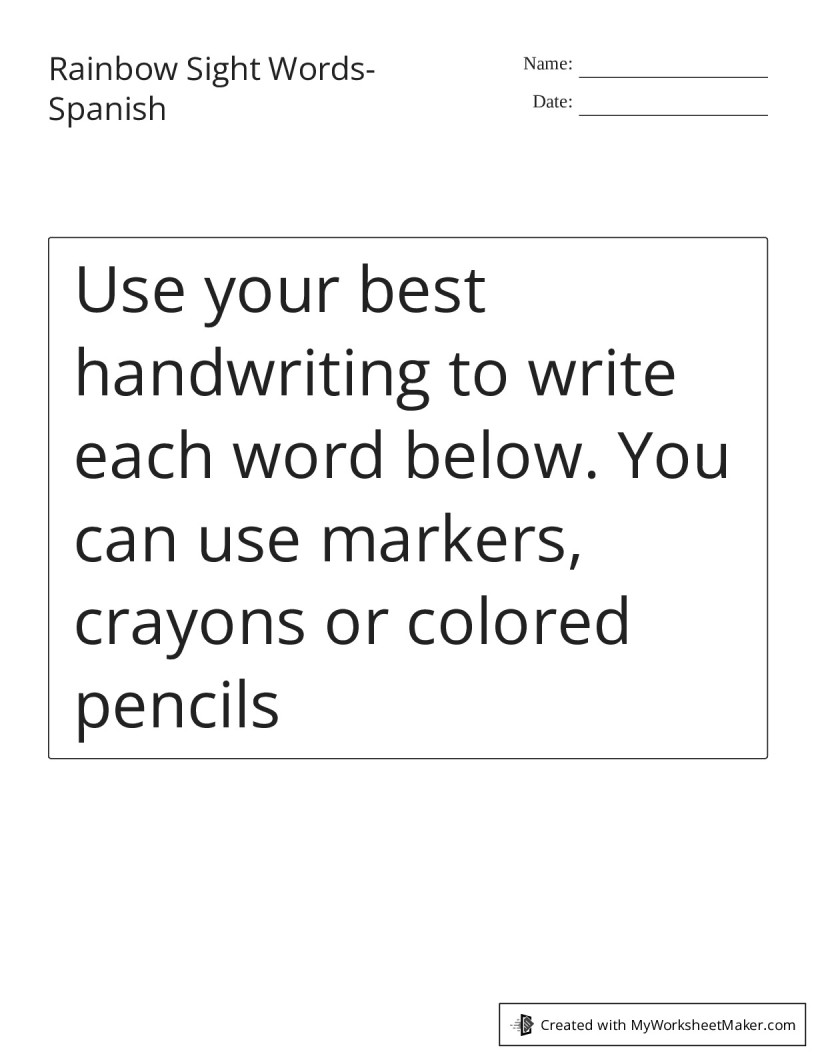 Rainbow Sight Words-Spanish - My Worksheet Maker: Create Your Own ...