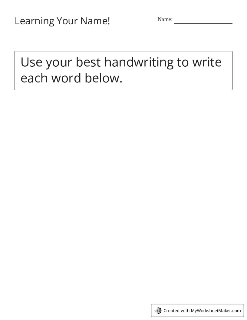 Learning Your Name! - My Worksheet Maker: Create Your Own Worksheets