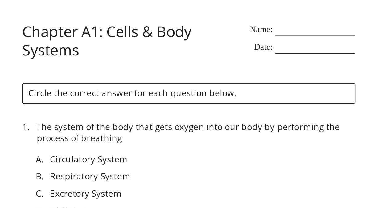 Chapter A1: Cells & Body Systems - My Worksheet Maker: Create Your Own ...
