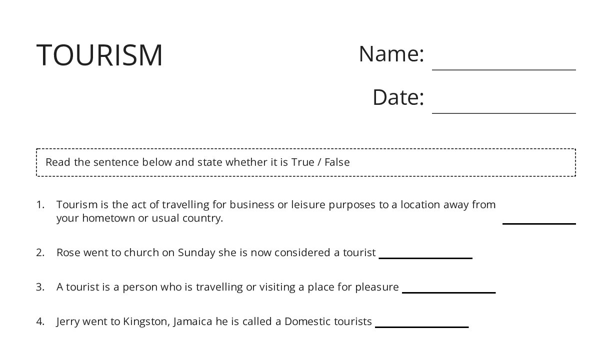 TOURISM - My Worksheet Maker: Create Your Own Worksheets