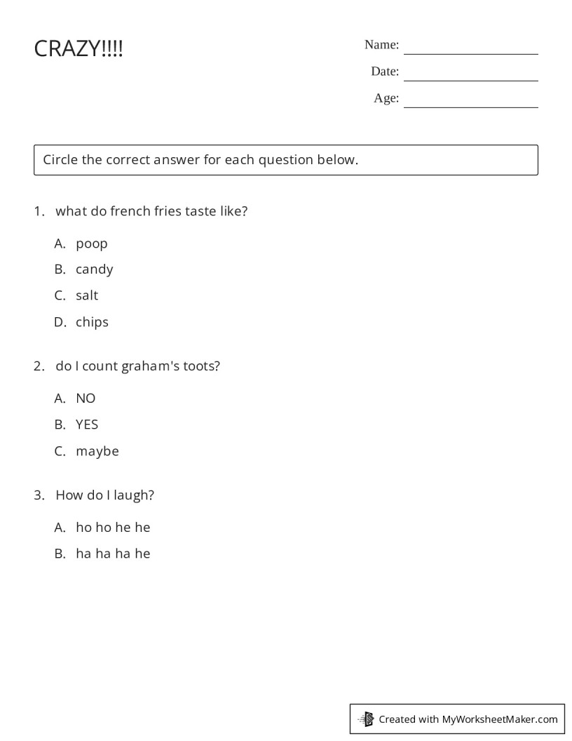 CRAZY!!!! - My Worksheet Maker: Create Your Own Worksheets