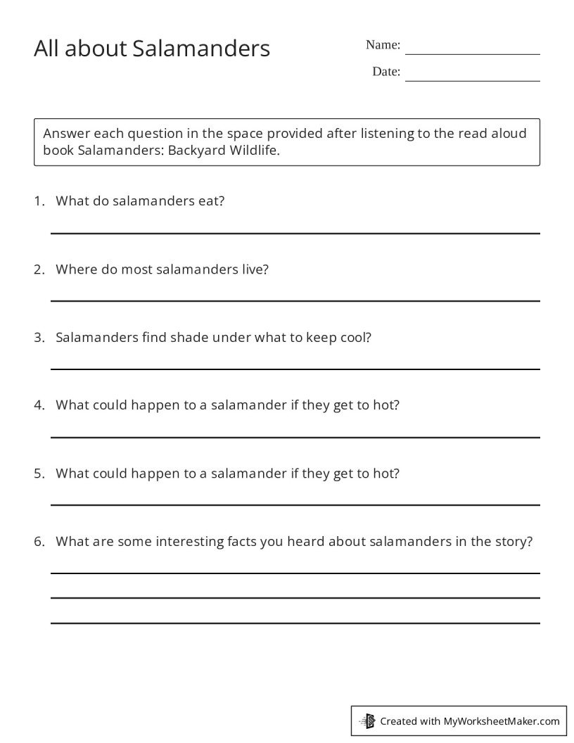 All about Salamanders - My Worksheet Maker: Create Your Own Worksheets