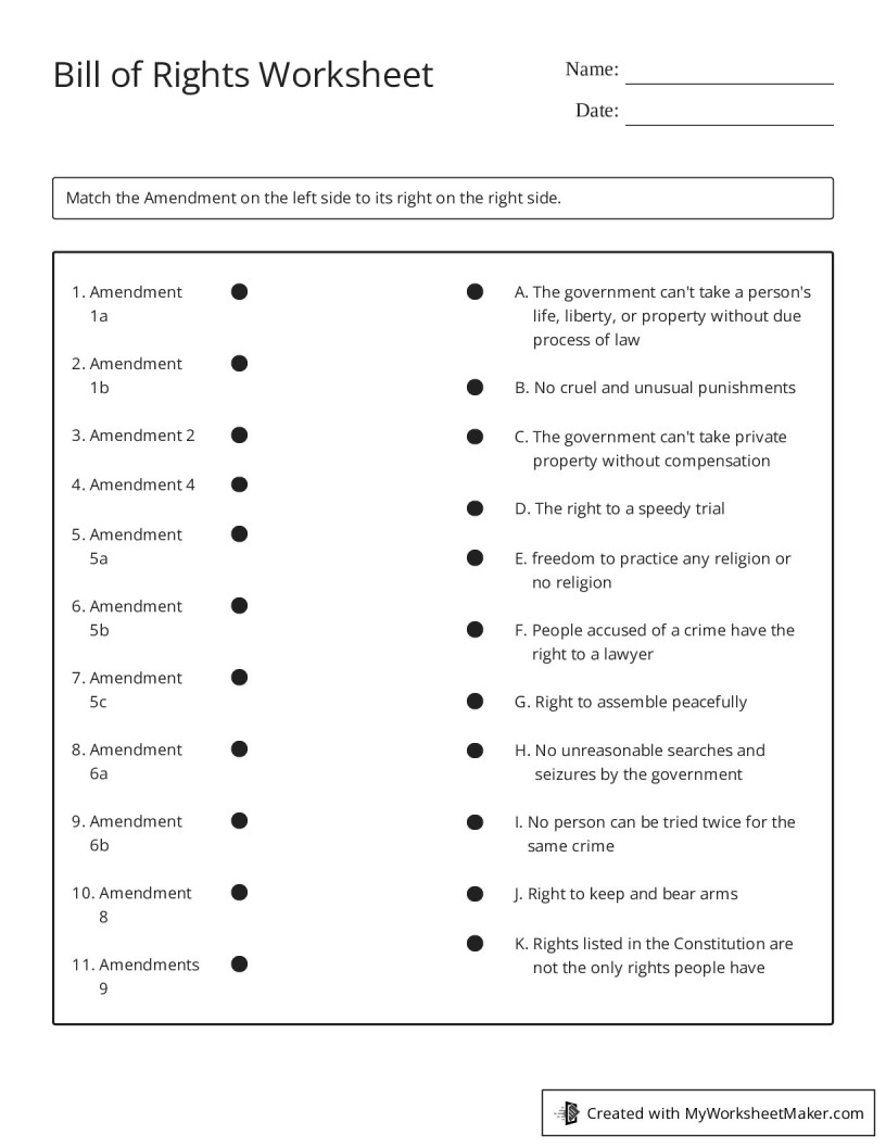 Bill of Rights Worksheet - My Worksheet Maker: Create Your Own Worksheets