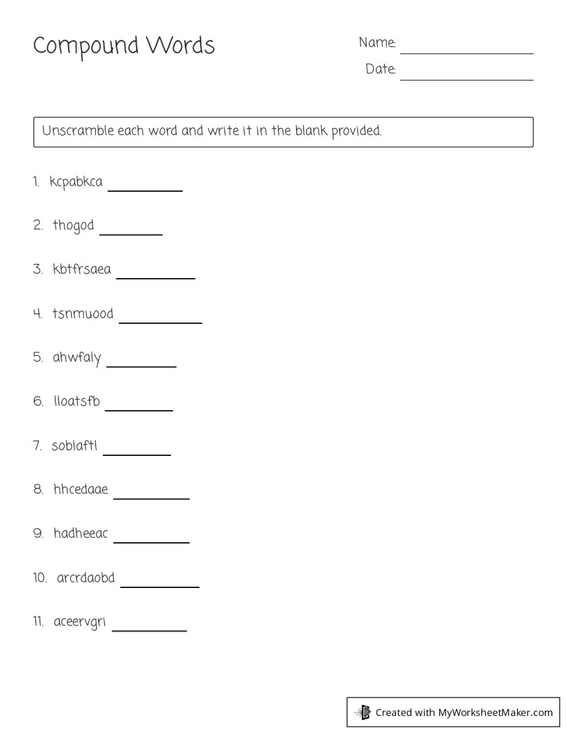 Compound Words - My Worksheet Maker: Create Your Own Worksheets
