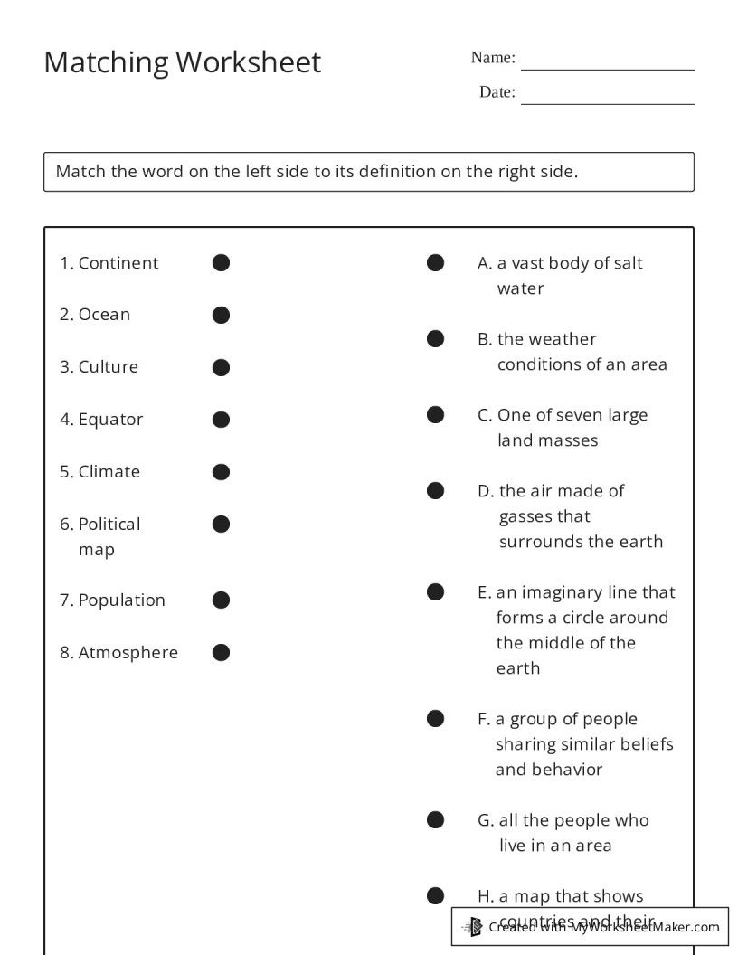 Matching Worksheet - My Worksheet Maker: Create Your Own Worksheets