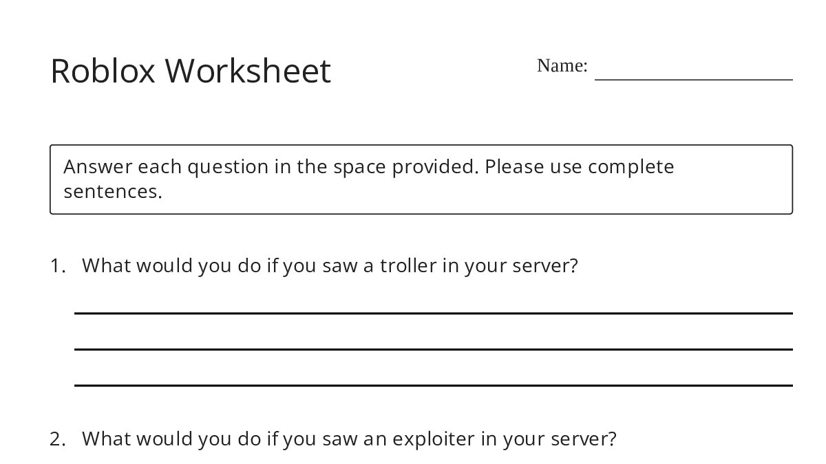Roblox Worksheet - My Worksheet Maker: Create Your Own Worksheets