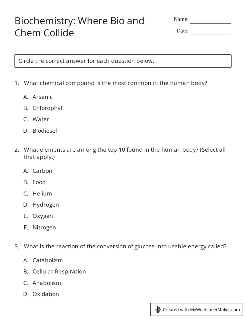 Biochemistry: Where Bio and Chem Collide - My Worksheet Maker: Create ...