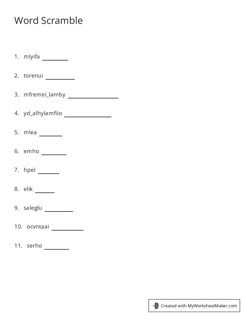 Word Scramble - My Worksheet Maker: Create Your Own Worksheets