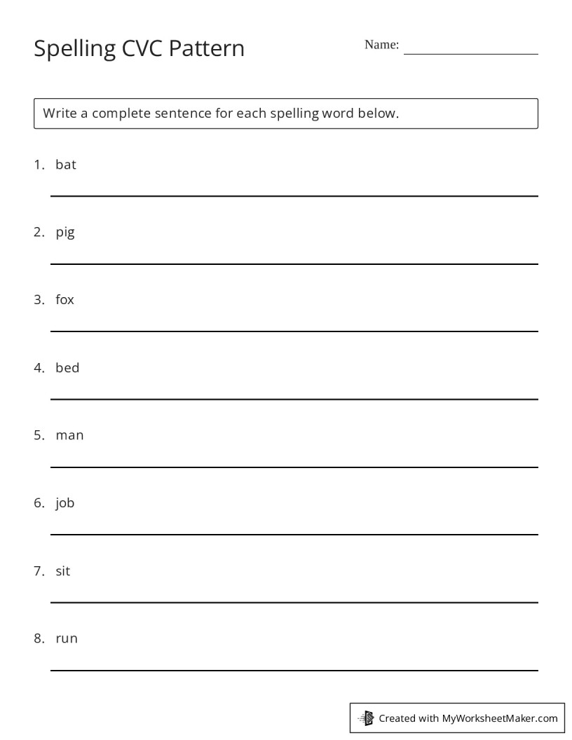 Spelling CVC Pattern - My Worksheet Maker: Create Your Own Worksheets