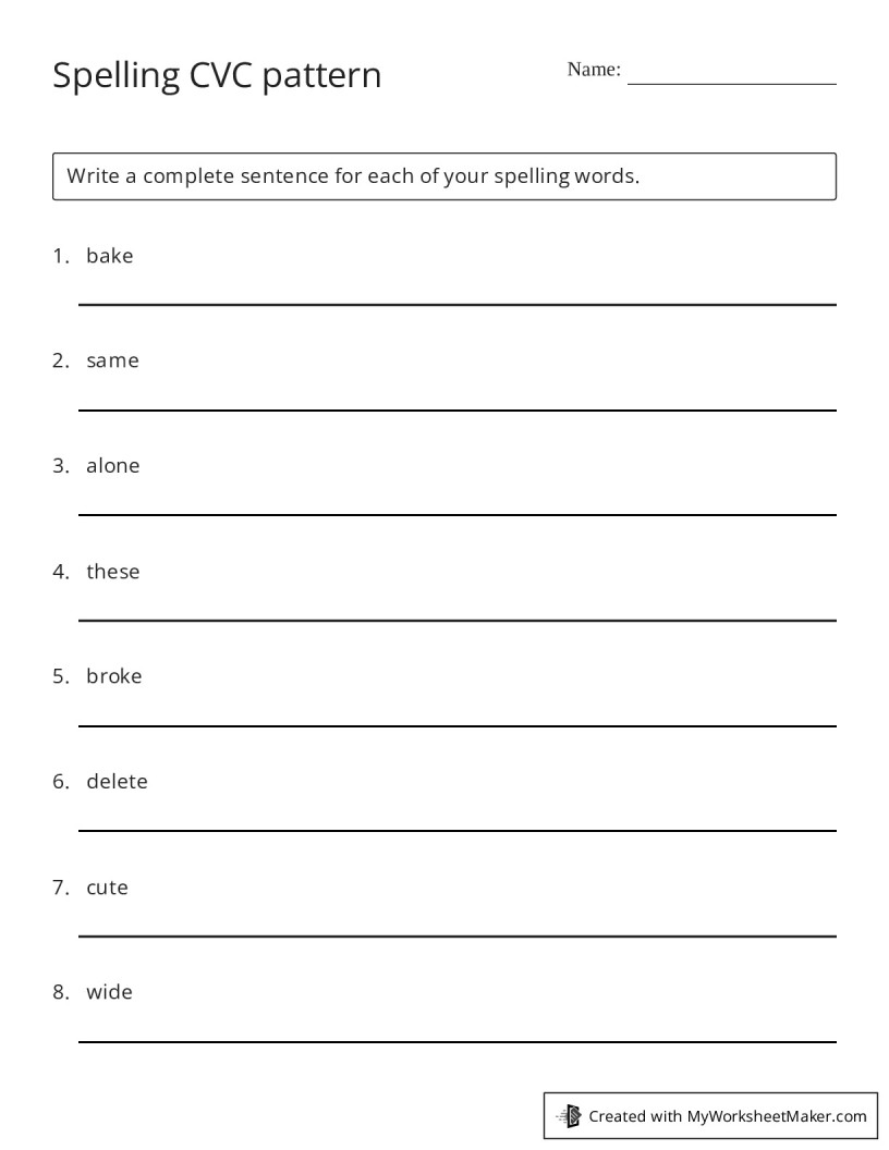 Spelling CVC pattern - My Worksheet Maker: Create Your Own Worksheets