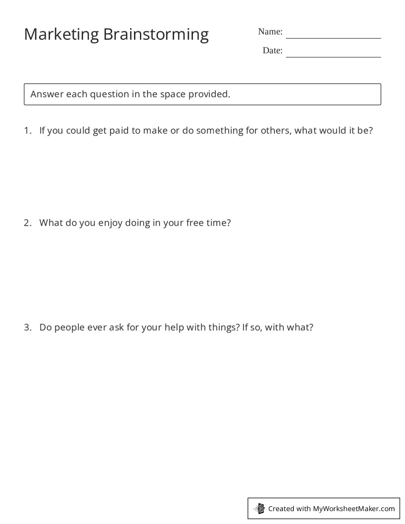 Marketing Brainstorming - My Worksheet Maker: Create Your Own Worksheets