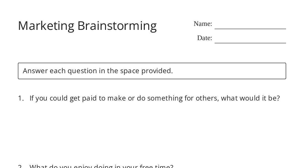 Marketing Brainstorming - My Worksheet Maker: Create Your Own Worksheets