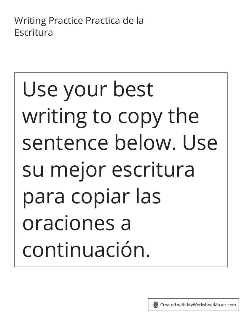 Writing Practice Practica de la Escritura - My Worksheet Maker: Create ...