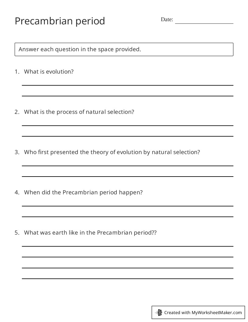 Precambrian period - My Worksheet Maker: Create Your Own Worksheets
