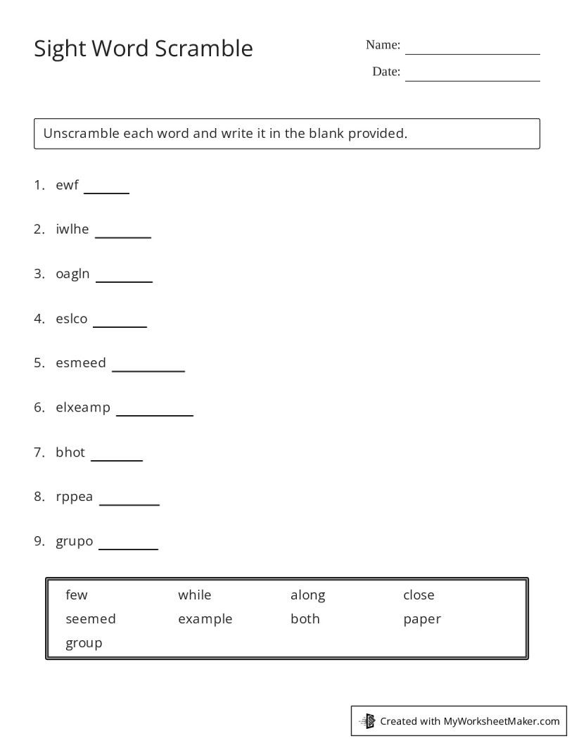 Sight Word Scramble - My Worksheet Maker: Create Your Own Worksheets