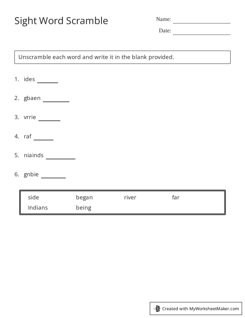 Sight Word Scramble - My Worksheet Maker: Create Your Own Worksheets