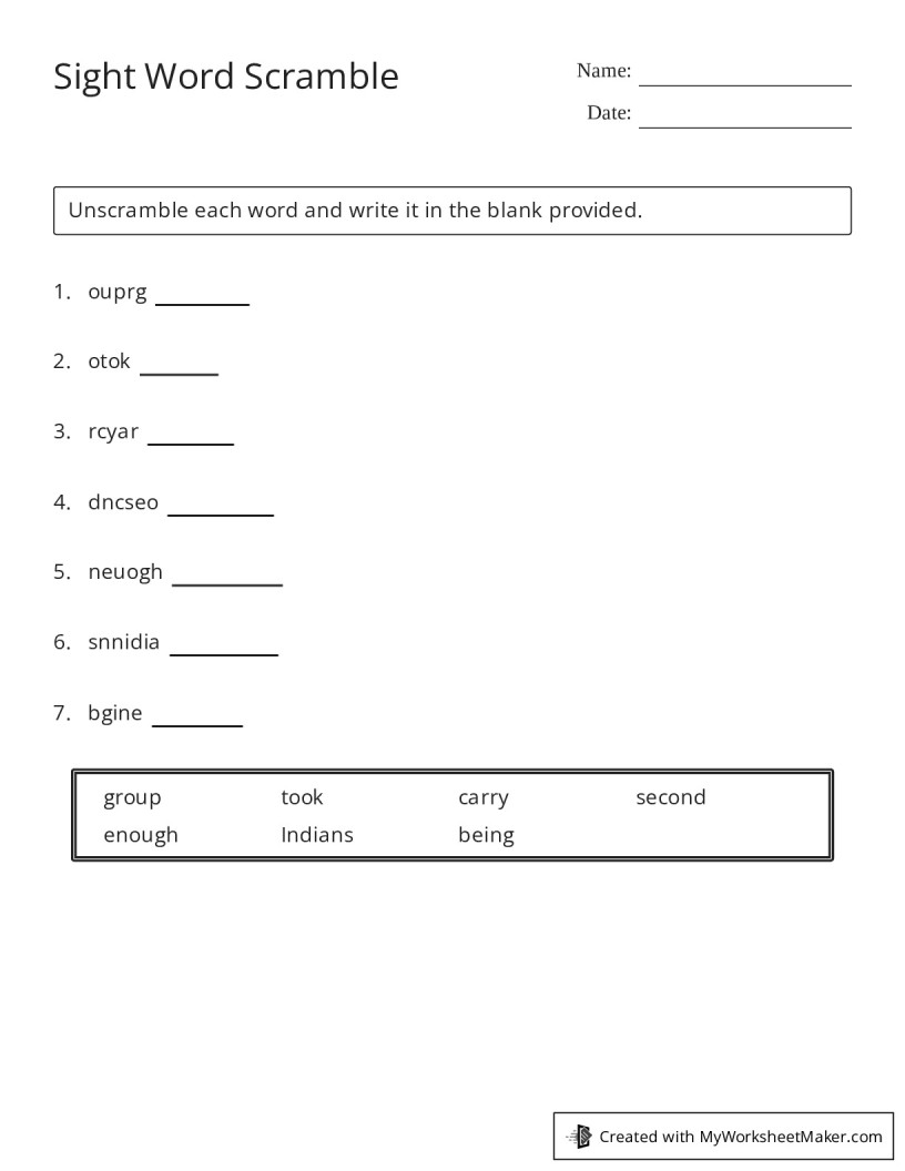 Sight Word Scramble - My Worksheet Maker: Create Your Own Worksheets