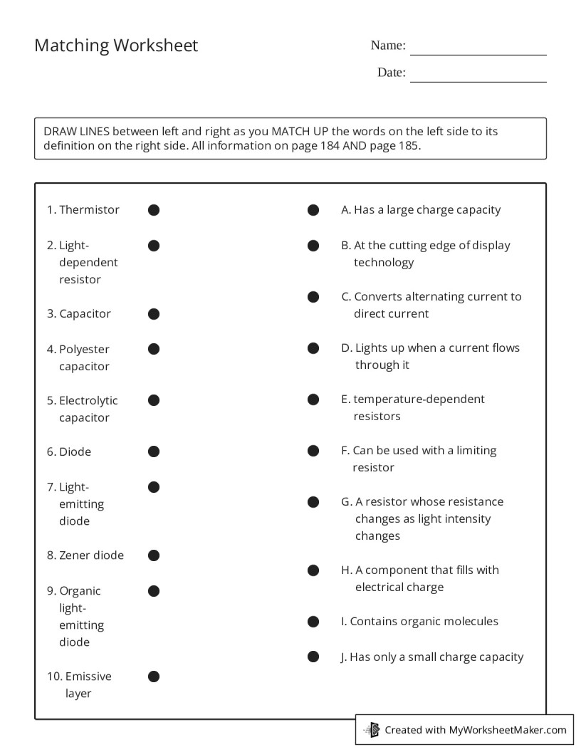 Matching Worksheet - My Worksheet Maker: Create Your Own Worksheets