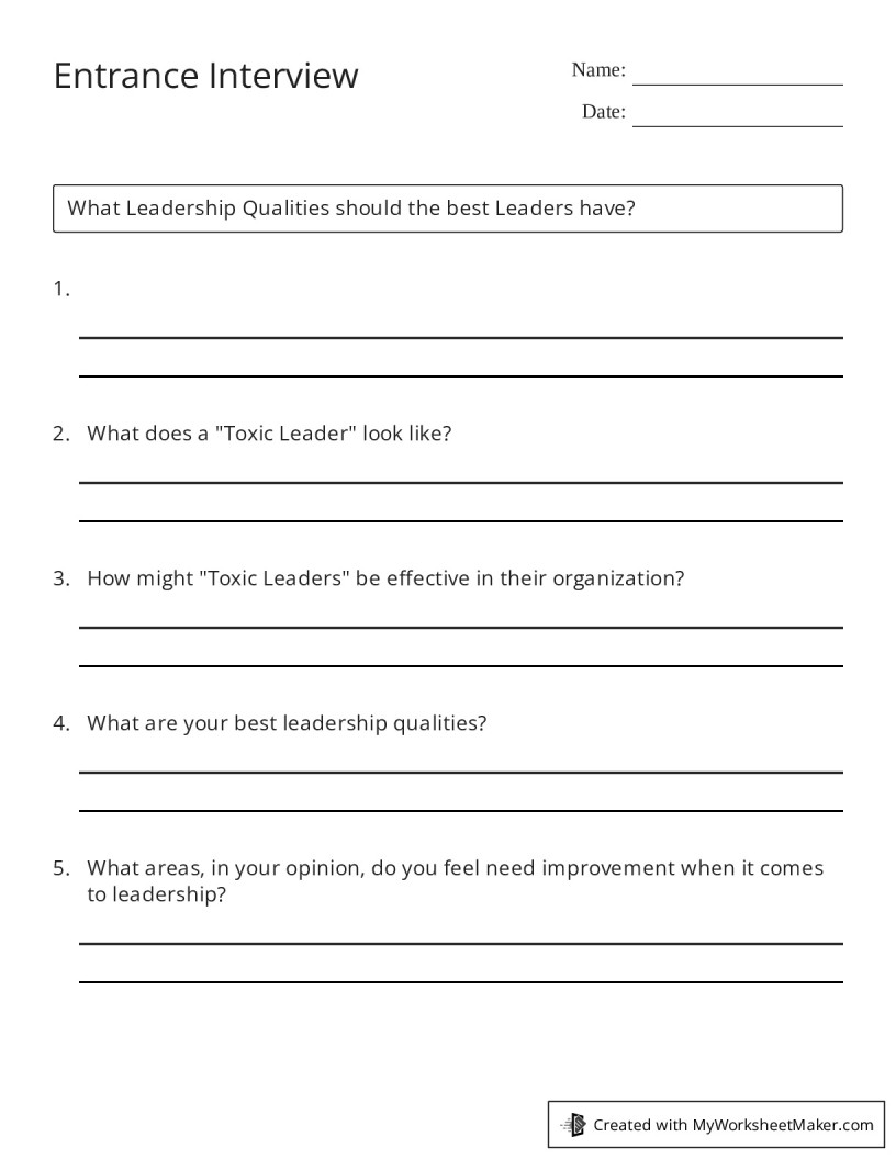 Entrance Interview - My Worksheet Maker: Create Your Own Worksheets
