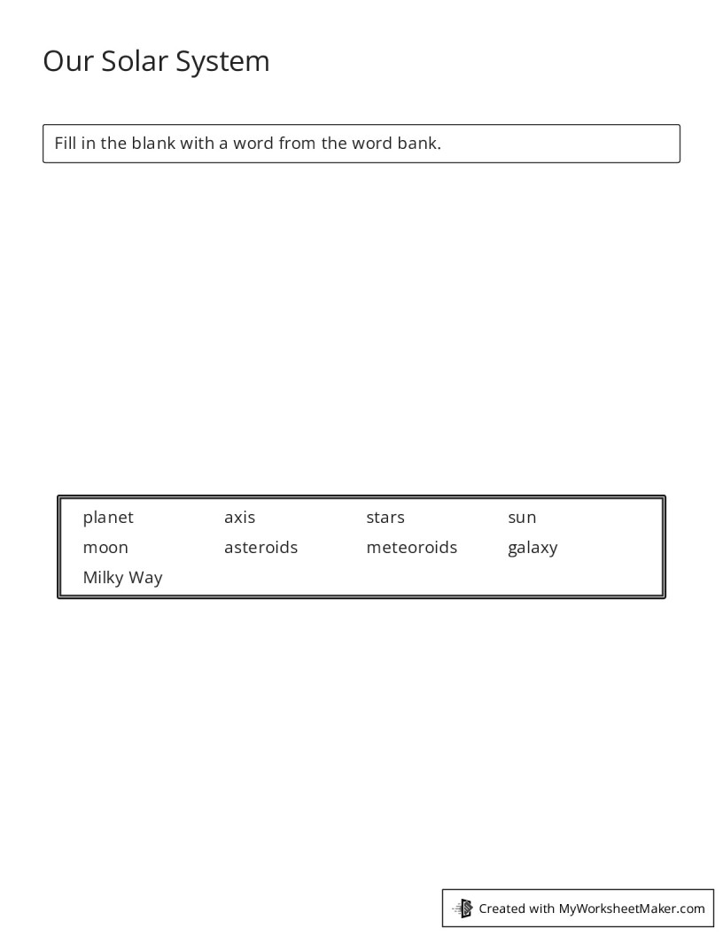 Our Solar System - My Worksheet Maker: Create Your Own Worksheets