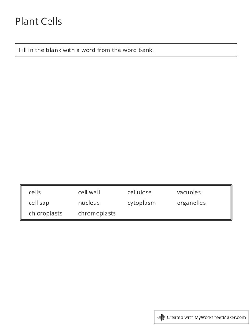 Plant Cells - My Worksheet Maker: Create Your Own Worksheets