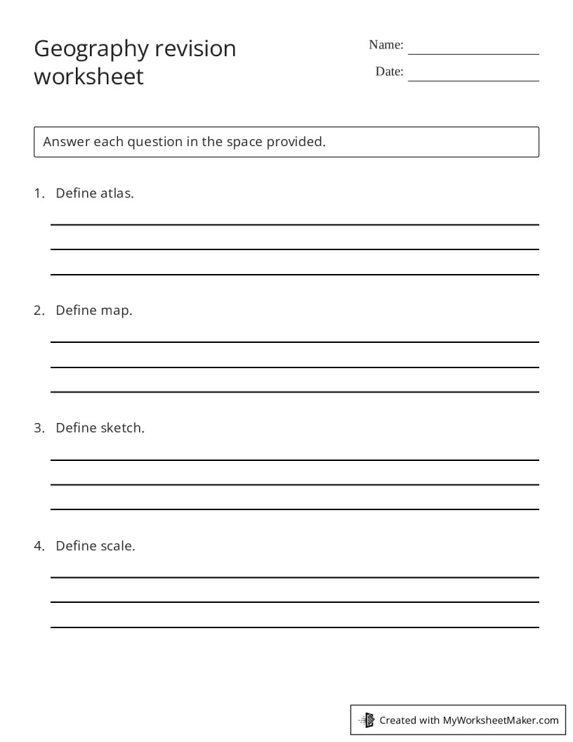 Geography revision worksheet - My Worksheet Maker: Create Your Own ...