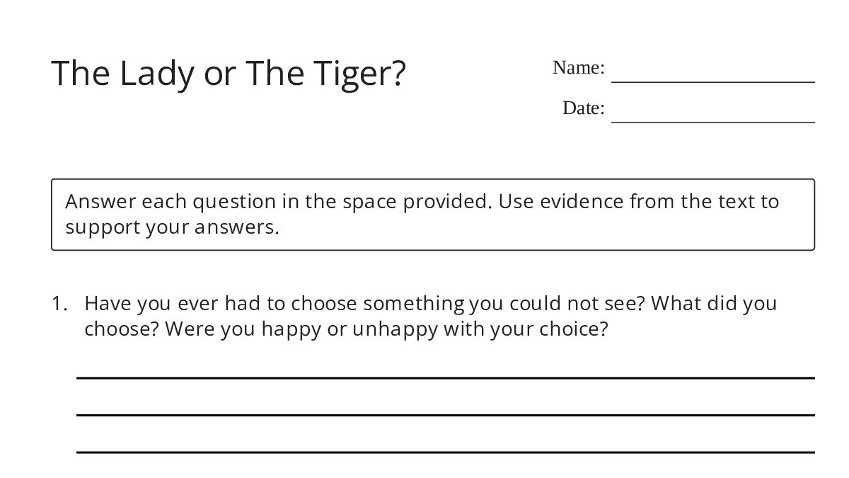 The Lady or The Tiger? - My Worksheet Maker: Create Your Own Worksheets