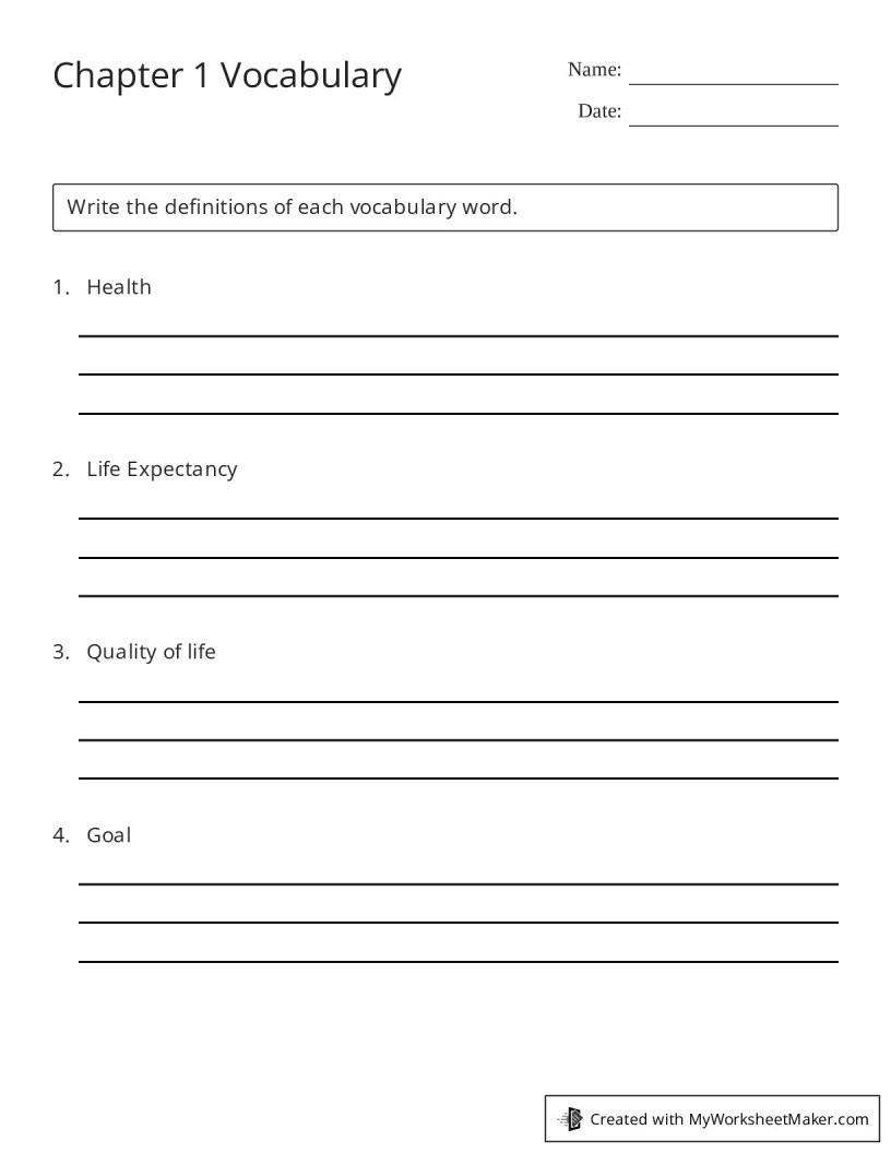 Chapter 1 Vocabulary - My Worksheet Maker: Create Your Own Worksheets