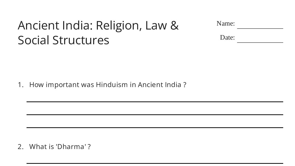 Ancient India: Religion, Law & Social Structures - My Worksheet Maker ...