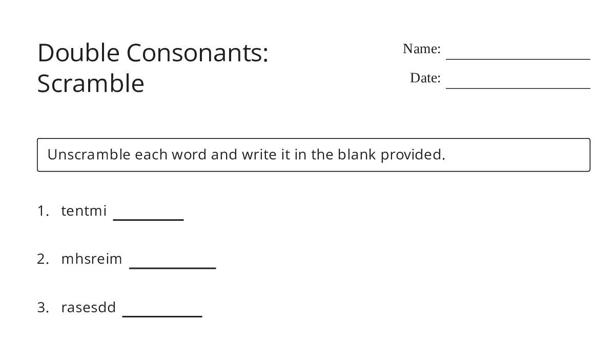 Double Consonants: Scramble - My Worksheet Maker: Create Your Own ...