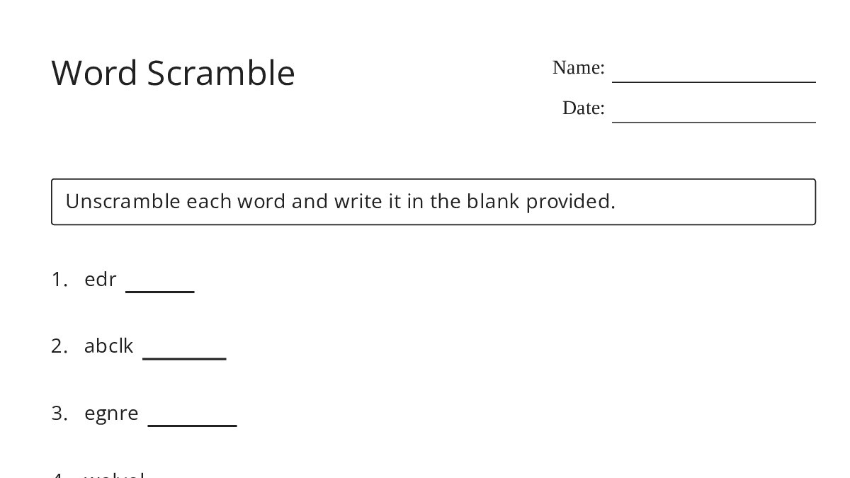 Word Scramble - My Worksheet Maker: Create Your Own Worksheets