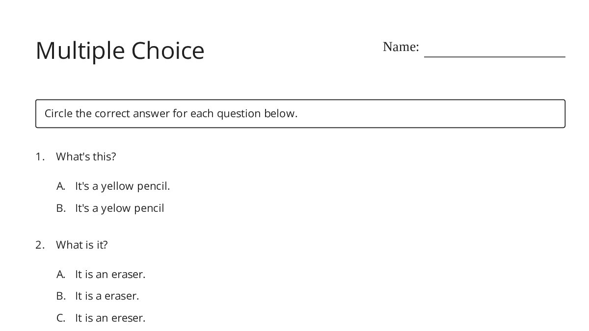 Multiple Choice - My Worksheet Maker: Create Your Own Worksheets