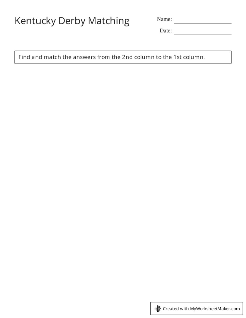 Kentucky Derby Matching - My Worksheet Maker: Create Your Own Worksheets