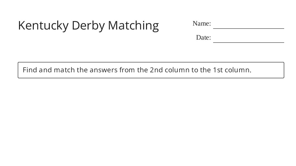 Kentucky Derby Matching - My Worksheet Maker: Create Your Own Worksheets