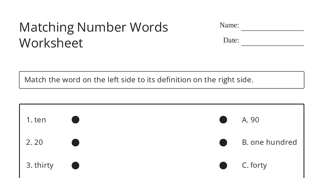 Matching Number Words Worksheet - My Worksheet Maker: Create Your Own ...