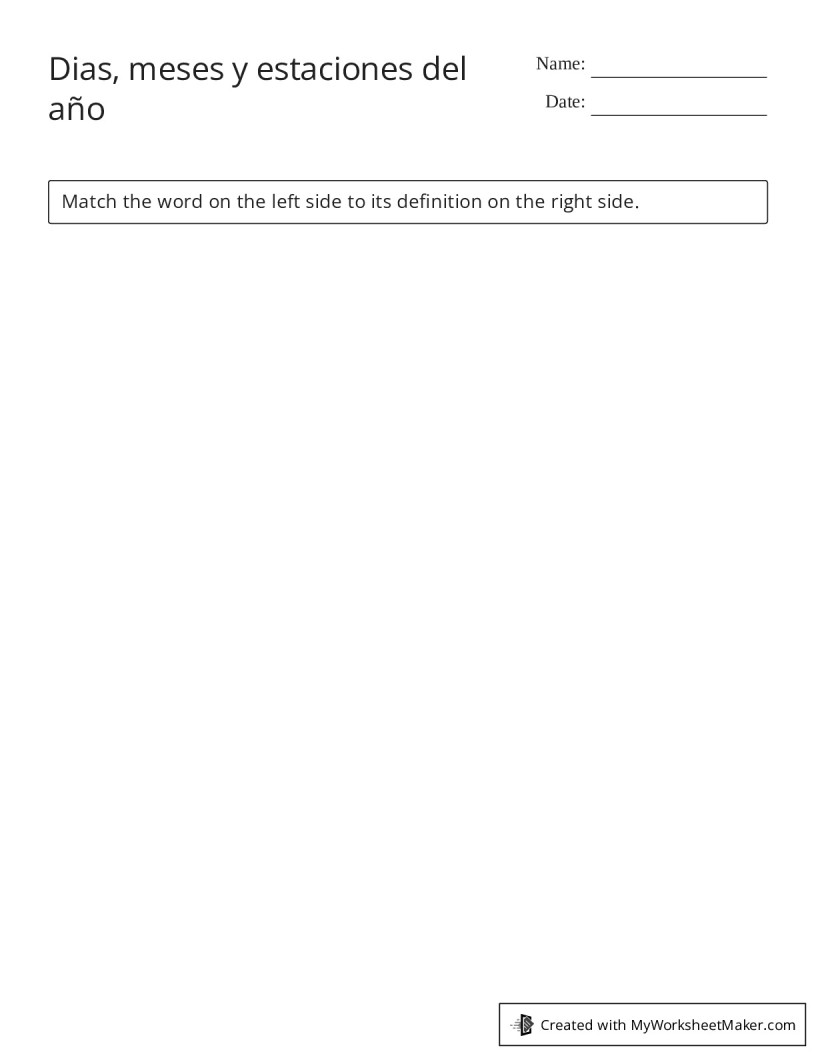 Dias, meses y estaciones del año - My Worksheet Maker: Create Your Own ...