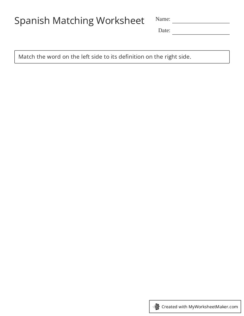 Spanish Matching Worksheet - My Worksheet Maker: Create Your Own Worksheets