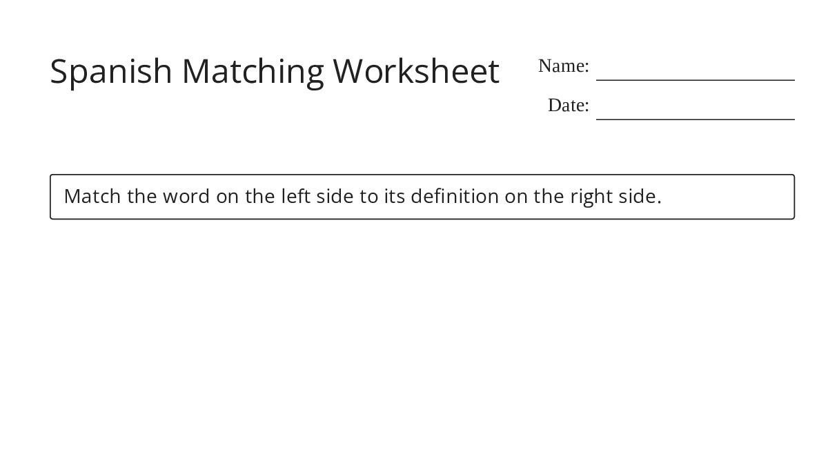 Spanish Matching Worksheet - My Worksheet Maker: Create Your Own Worksheets