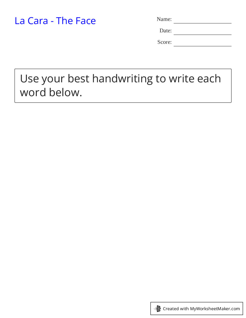 La Cara - The Face - My Worksheet Maker: Create Your Own Worksheets